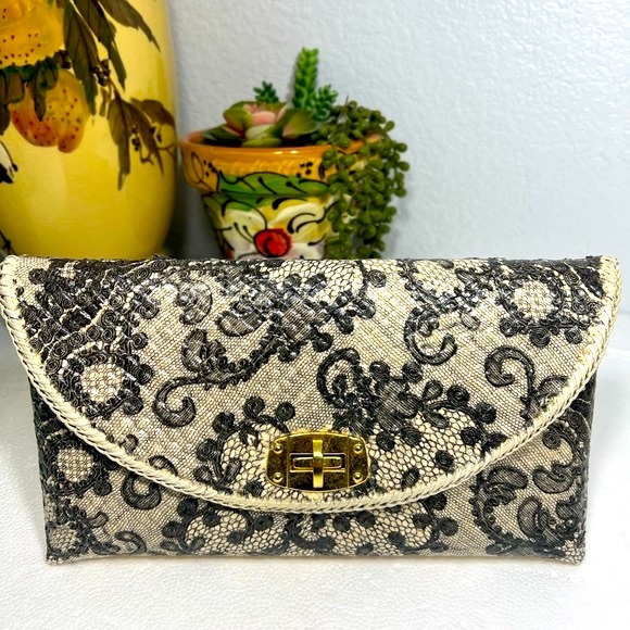 Bags | Handmade Wallet Cream With Black Batik Design | Poshmark
